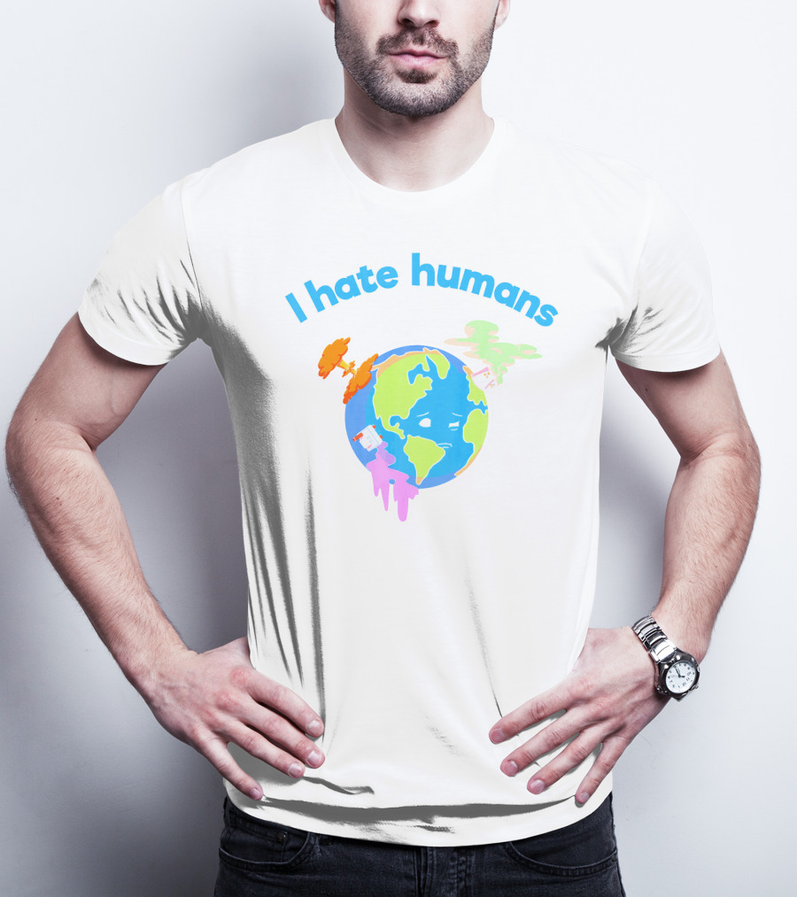 I Hate Humans Earth With Pollution Icons Earth Day Every Day T-Shirt