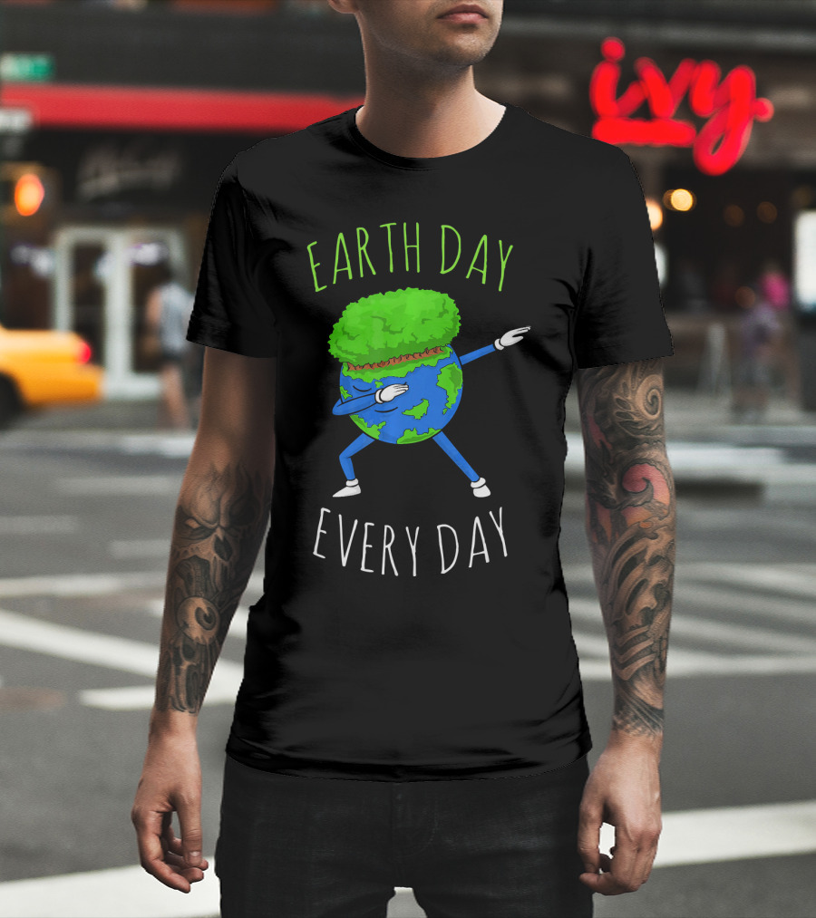 Earth Day Every Day Dancing Globe With Green Hair T-Shirt