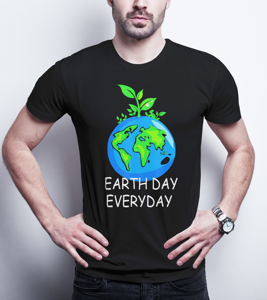 Earth Day Everyday Environmental Awareness Earth With Leaves T-Shirt