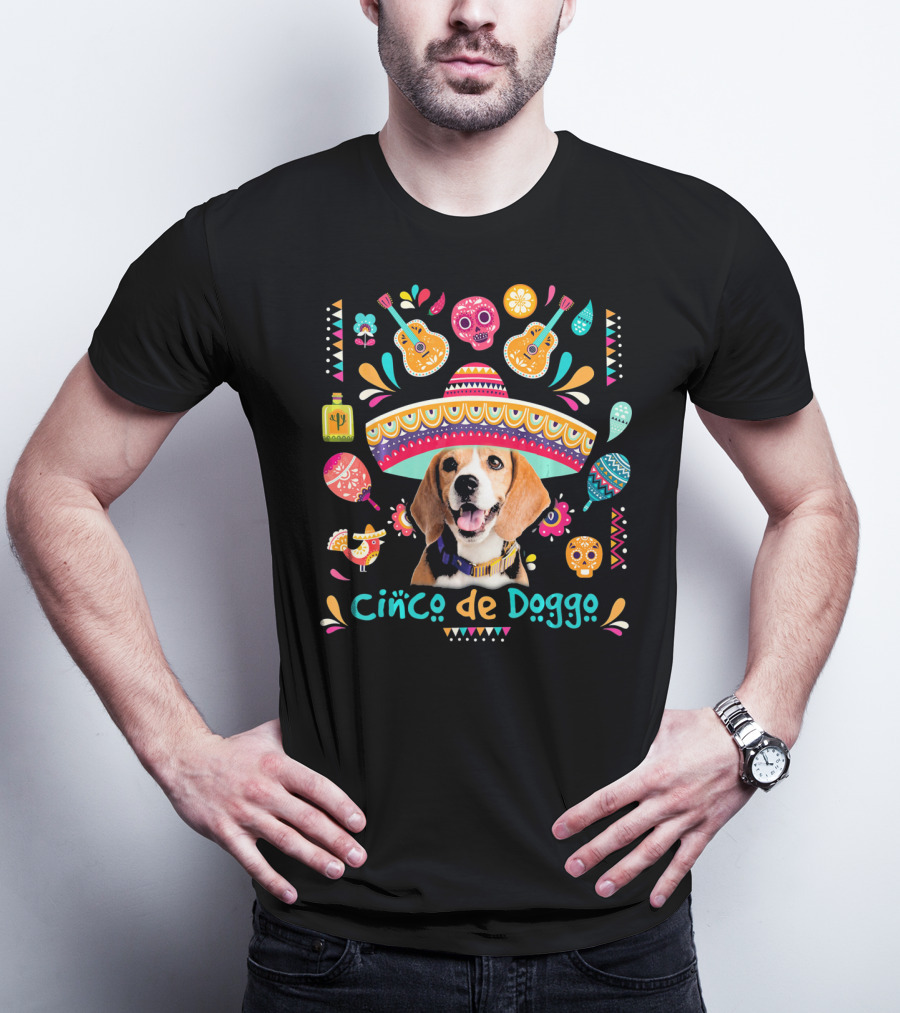 Cinco De Doggo Beagle Sombrero Sugar Skulls Guitars Fiesta Elements T-Shirt