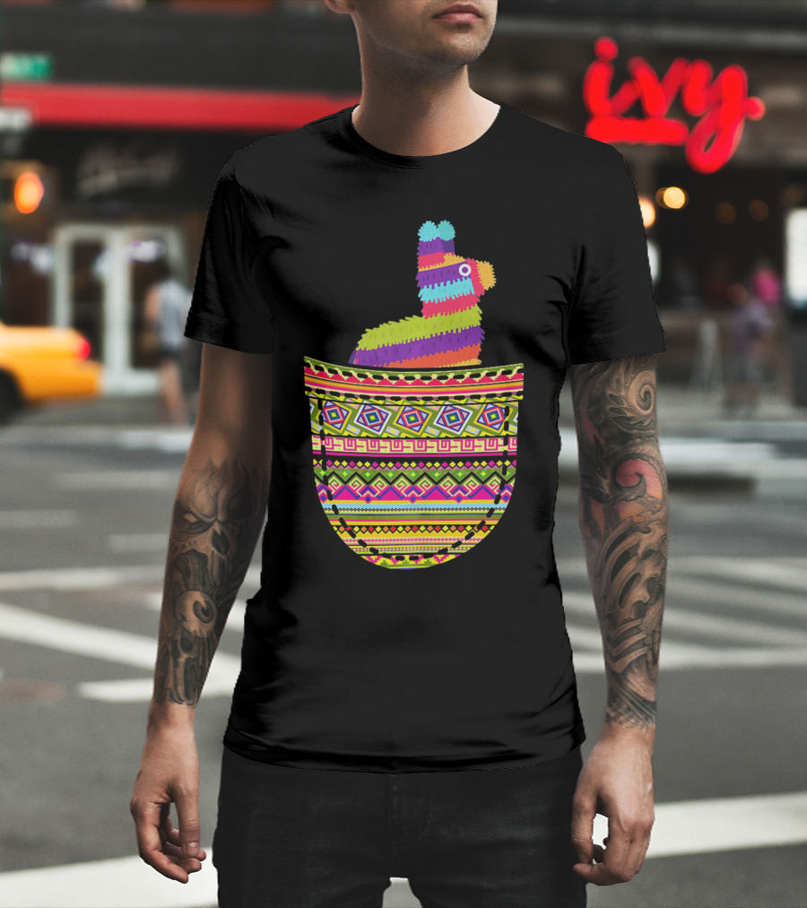 Mexican Pinata Pocket Cinco De Mayo Fiesta Colorful T-Shirt