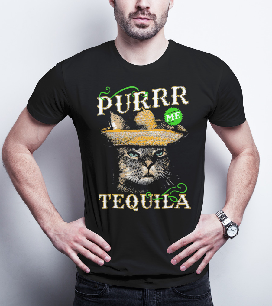 Purrr Me Tequila Funny Cat Lover Mexican Sombrero T-Shirt