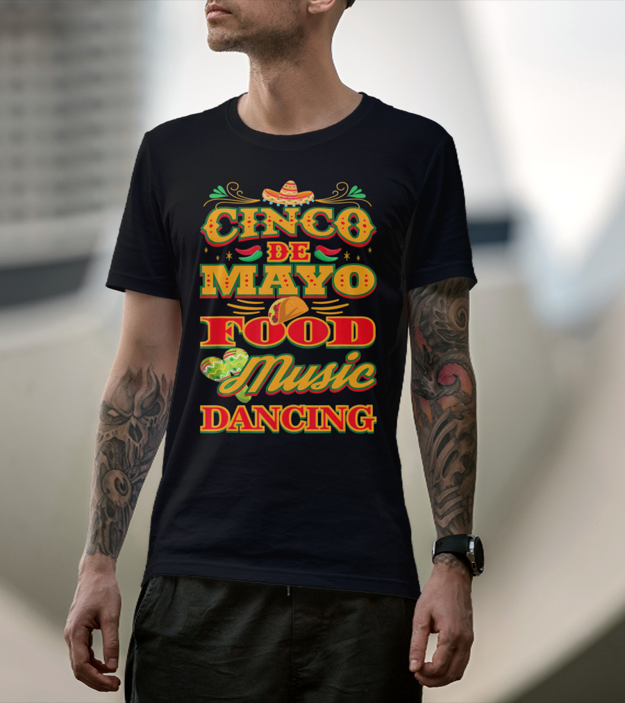 Cinco De Mayo Food Music Dancing Sombrero Taco Decor Elements T-Shirt