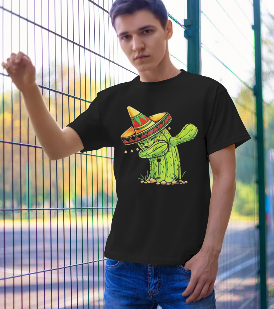 Cinco De Mayo Dabbing Cactus With Sombrero Mex T-Shirt