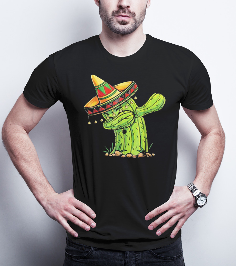 Cinco De Mayo Dabbing Cactus With Sombrero Mex T-Shirt