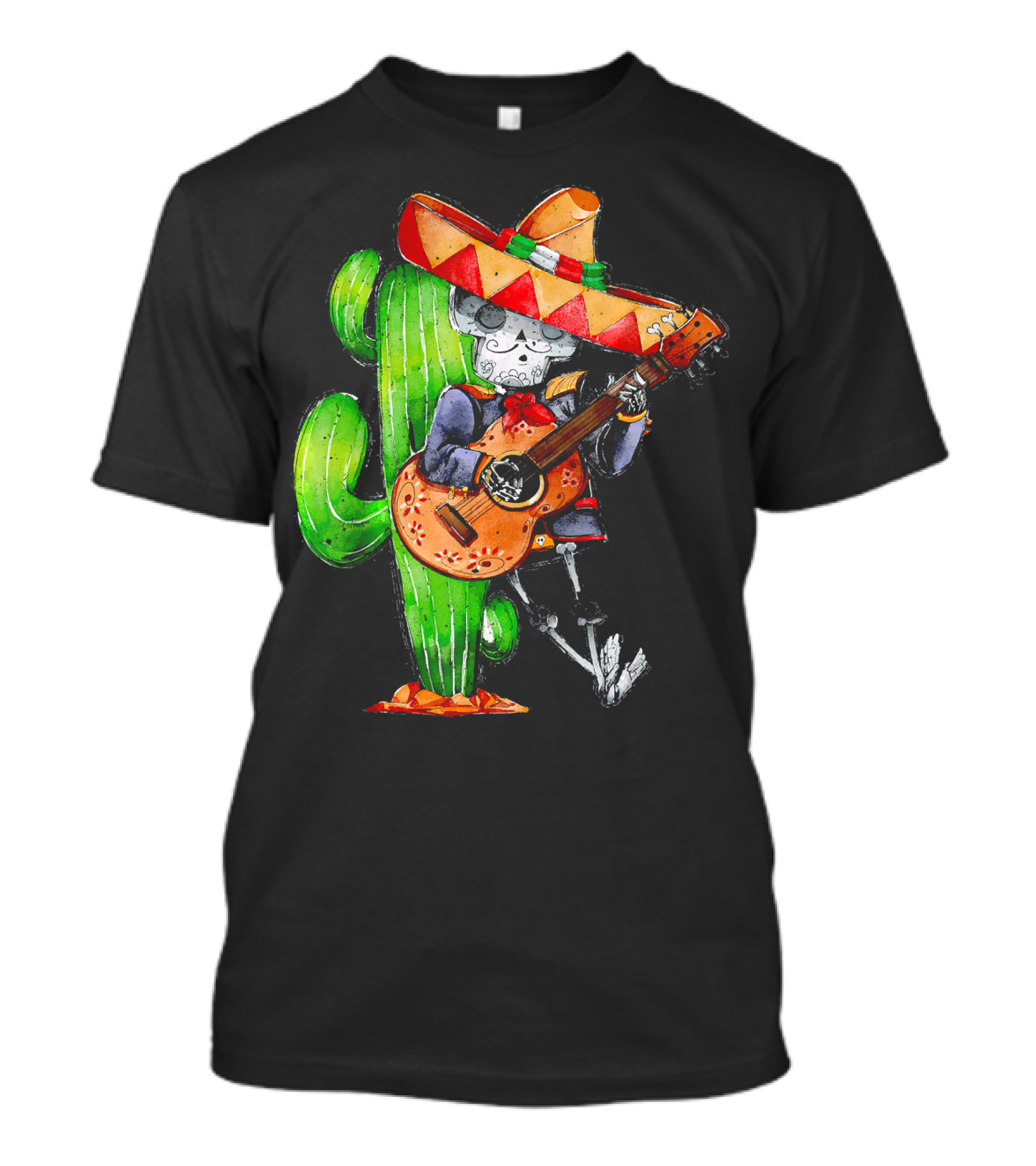 Mexican Independence Cinco De Mayo Mariachi Skeleton With Sombrero And Guitar T-Shirt