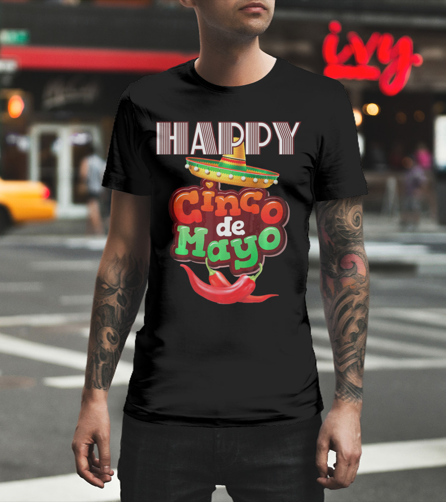 Happy Cinco De Mayo Sombrero Red Chili Peppers T-Shirt