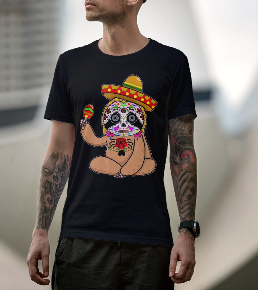 Cinco De Mayo Sloth Day Of The Dead Sombrero Maracas T-Shirt