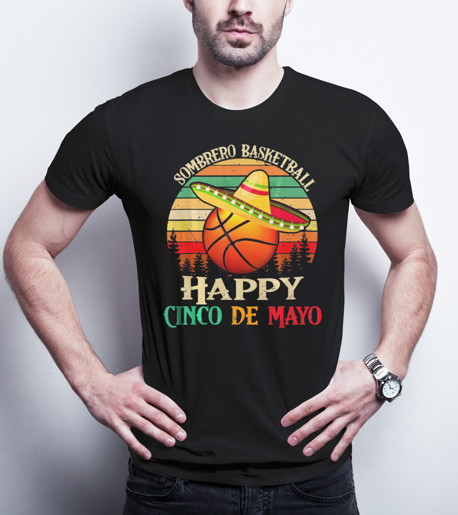 Sombrero Basketball Happy Cinco De Mayo T-Shirt