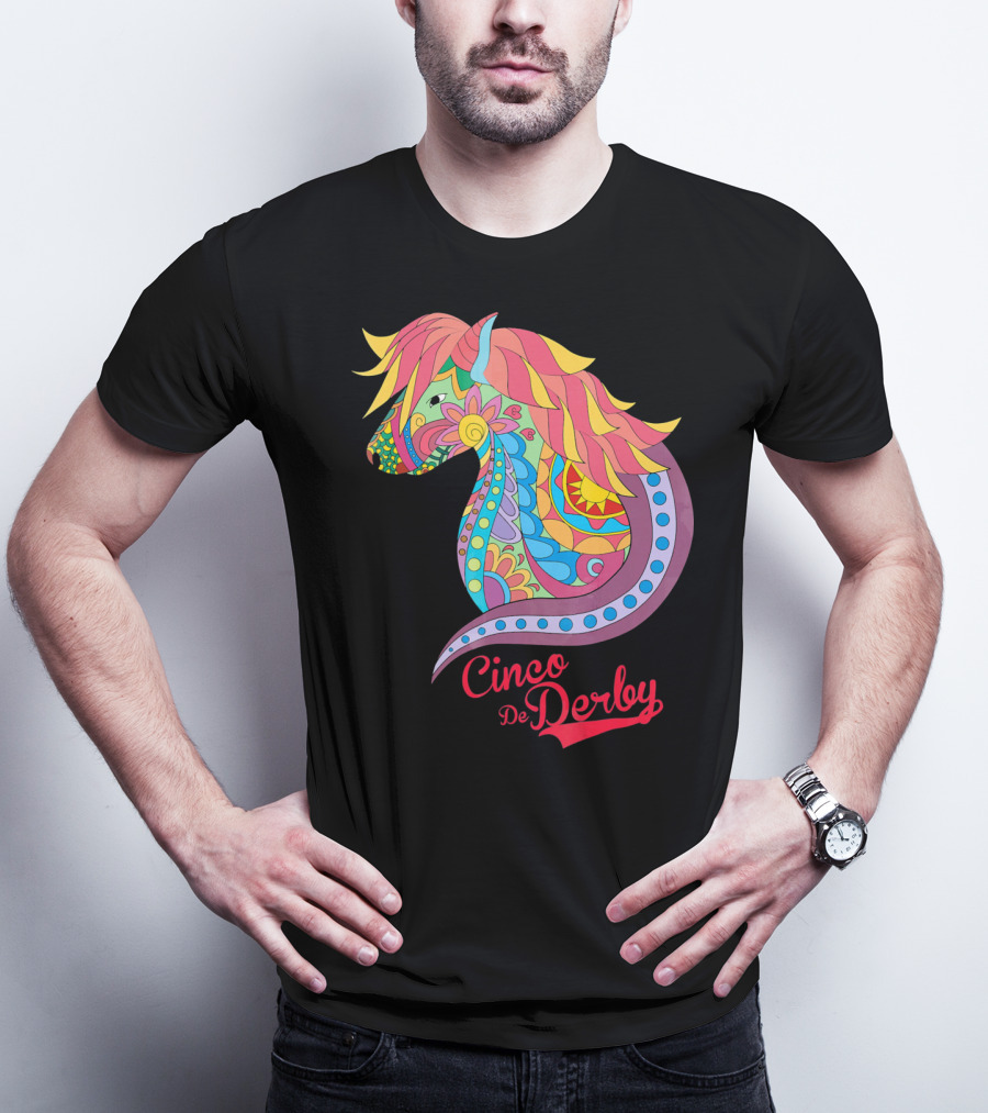 Cinco De Derby Colorful Horse Motif T-Shirt