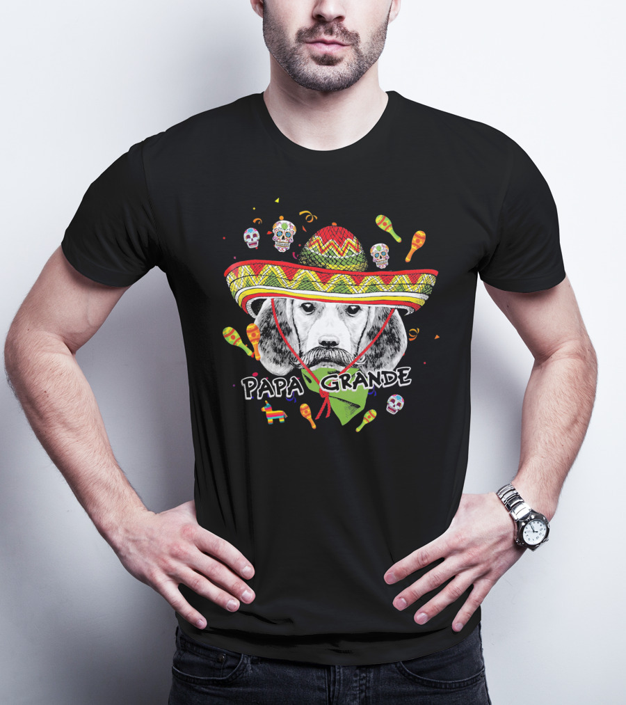 Papa Grande Cinco De Mayo Beagle Sombrero Maracas Skulls Fiesta T-Shirt