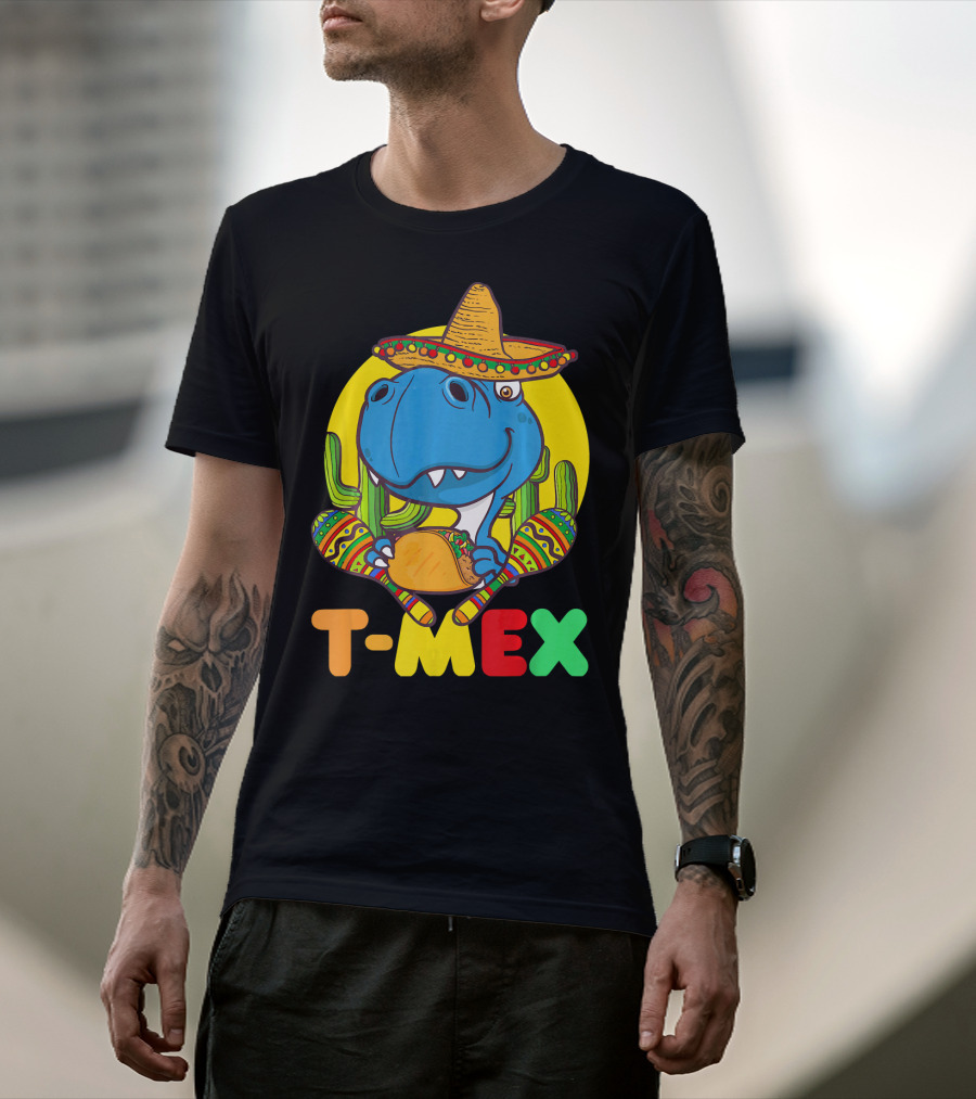 T-Mex Funny Cinco De Mayo Dinosaur Rex With Sombrero And Taco T-Shirt