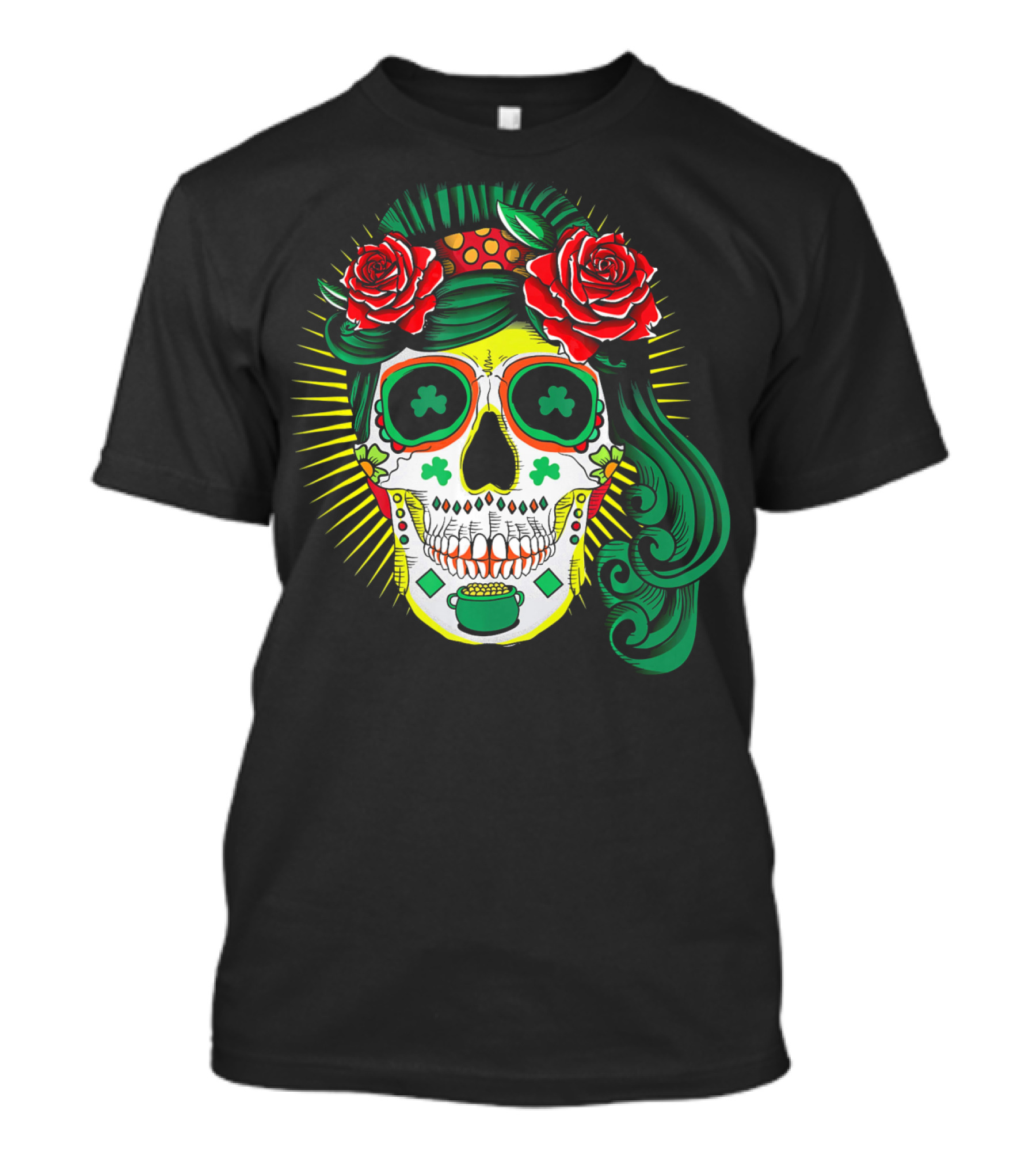 Cinco De Mayo St Patricks Day Shamrock Skull Roses T-Shirt