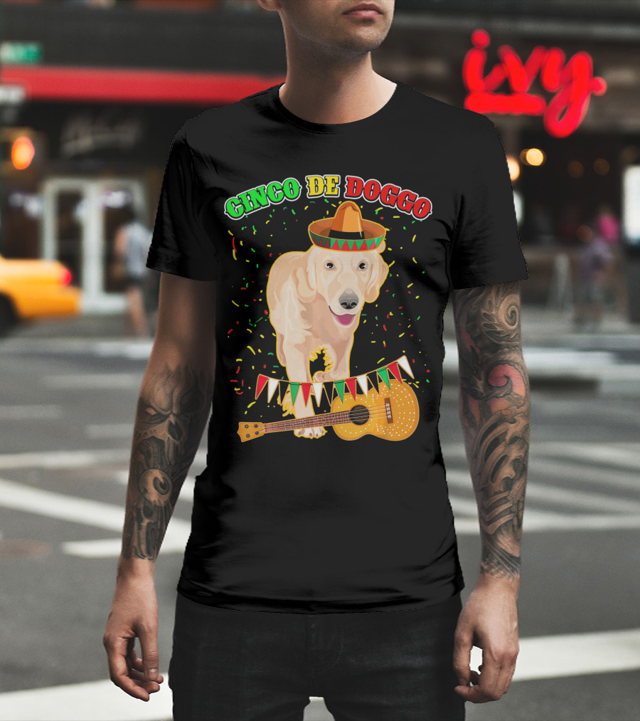 Cinco De Doggo Golden Retriever Sombrero Guitar Fiesta T-Shirt