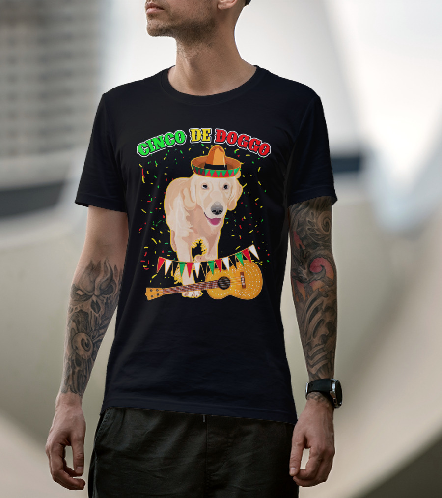 Cinco De Doggo Golden Retriever Sombrero Guitar Fiesta T-Shirt