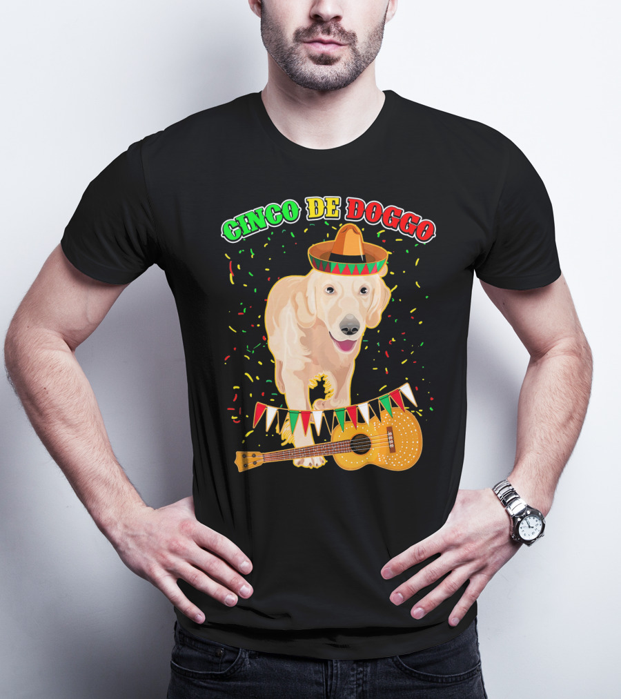 Cinco De Doggo Golden Retriever Sombrero Guitar Fiesta T-Shirt