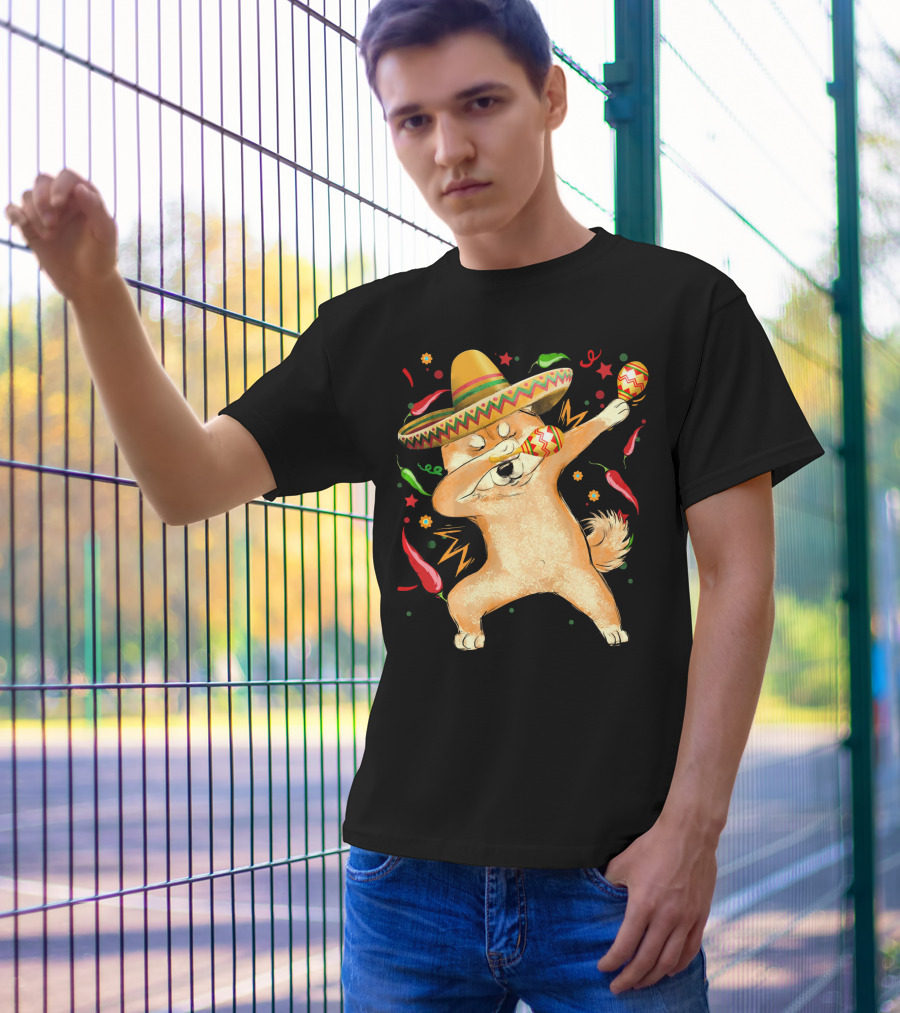 Dabbing Shiba Inu Sombrero Maracas Cinco De Mayo Celebration Dog T-Shirt