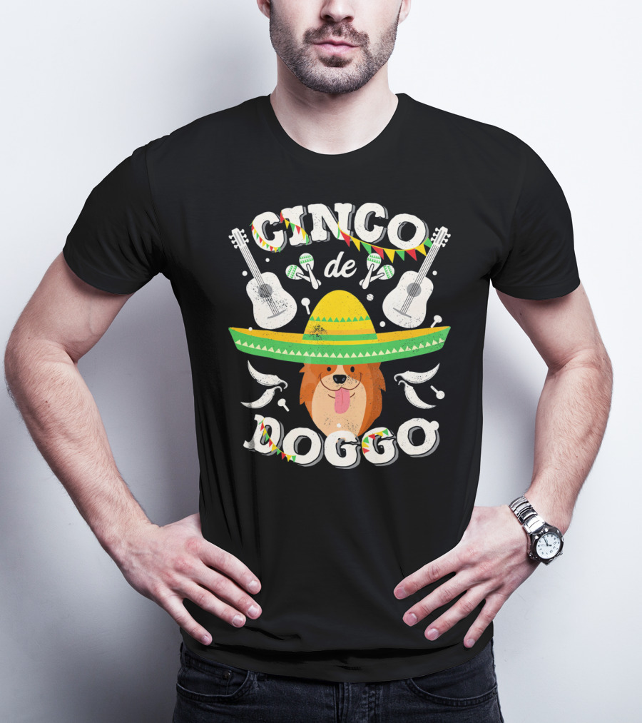Cinco De Doggo Corgi Sombrero Guitars And Maracas T-Shirt