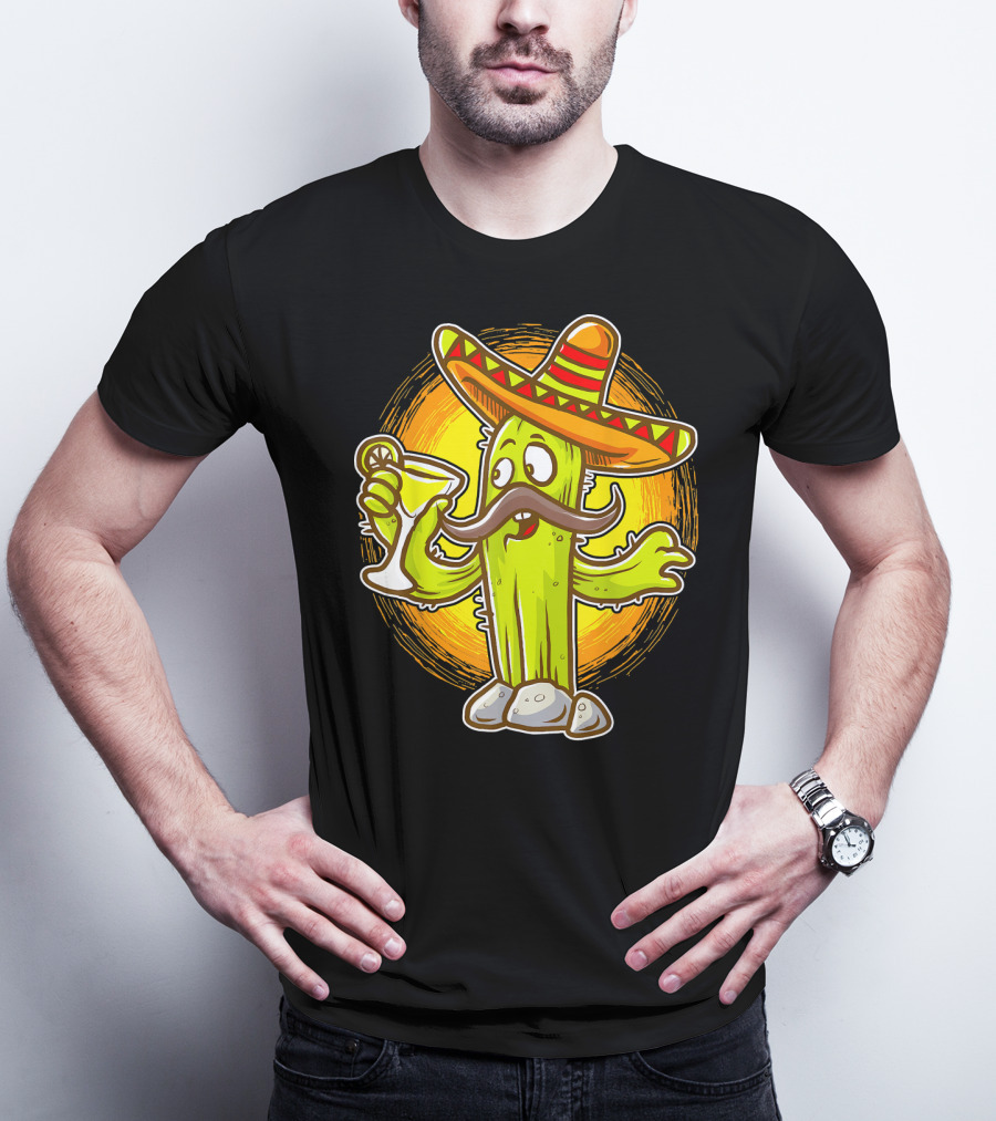 Margarita Cactus With Sombrero Cinco De Mayo Fiesta T-Shirt