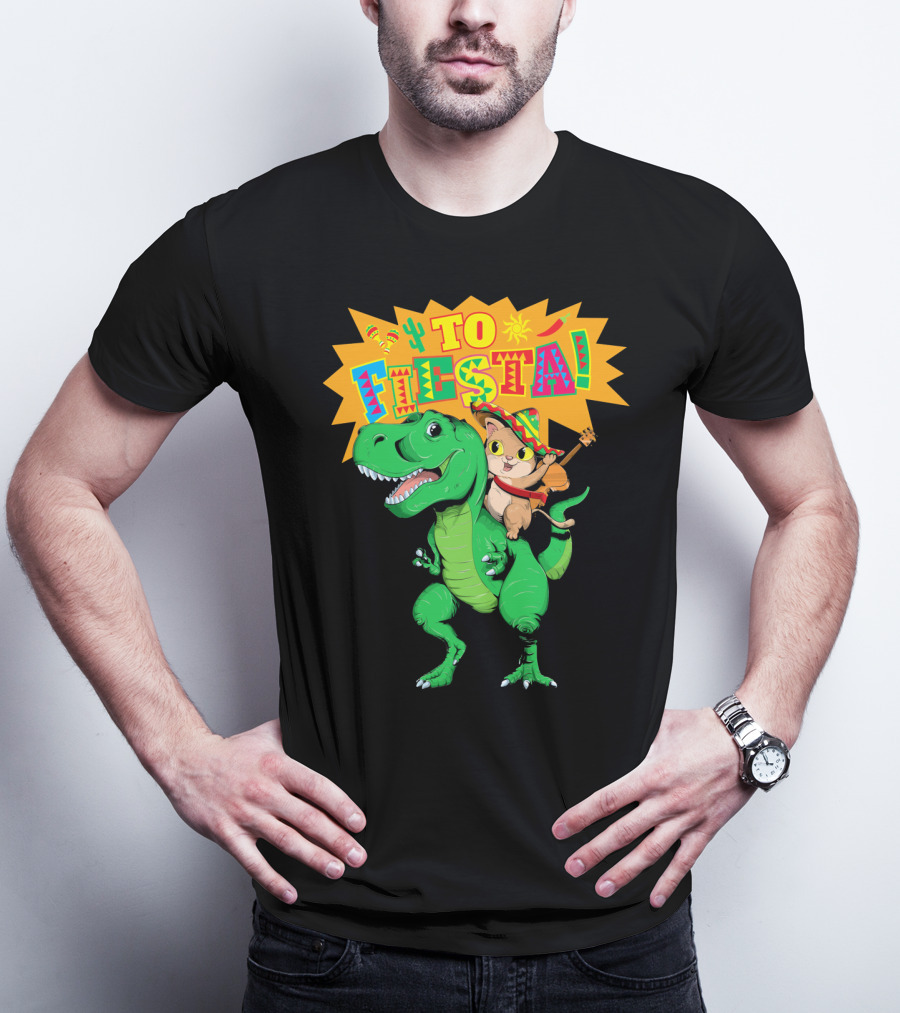 Cinco De Mayo Fiesta Cat Riding Dinosaur T-Shirt