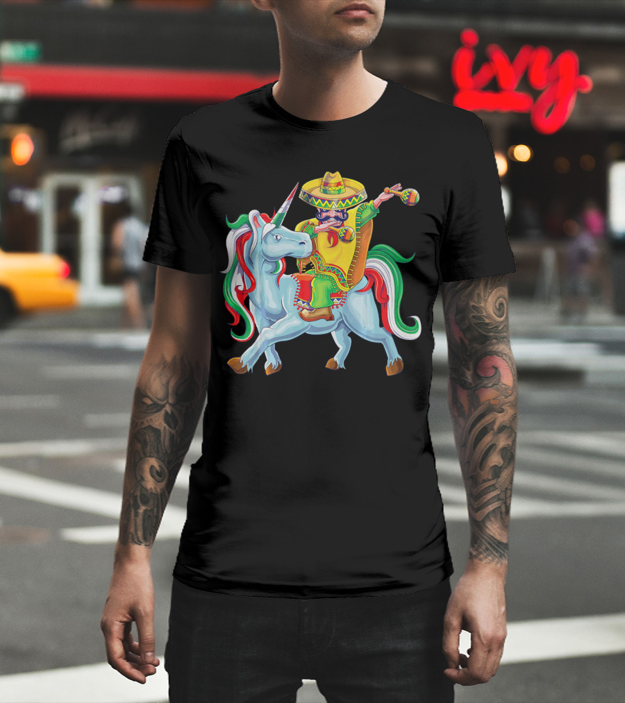 Cinco De Mayo Dabbing Poncho Riding Unicorn T-Shirt