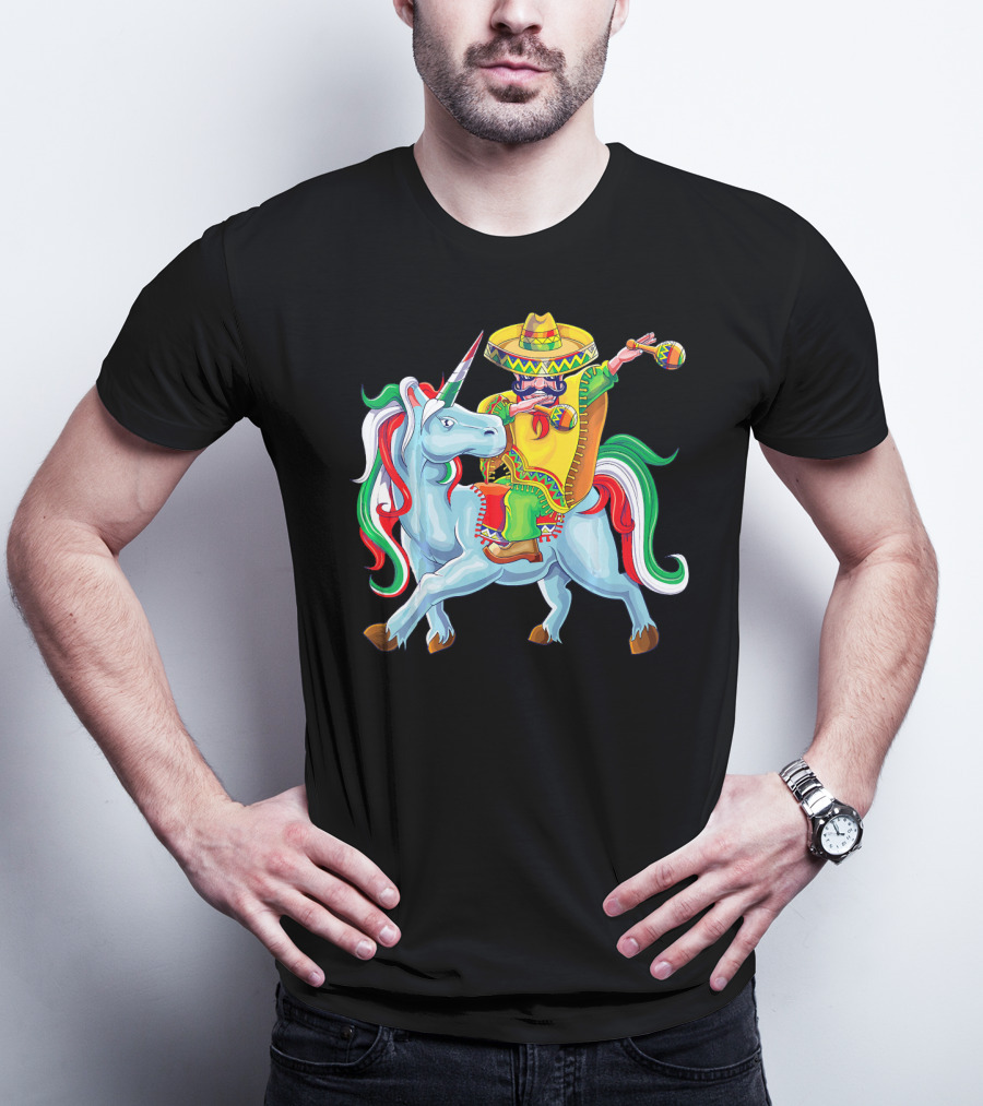 Cinco De Mayo Dabbing Poncho Riding Unicorn T-Shirt