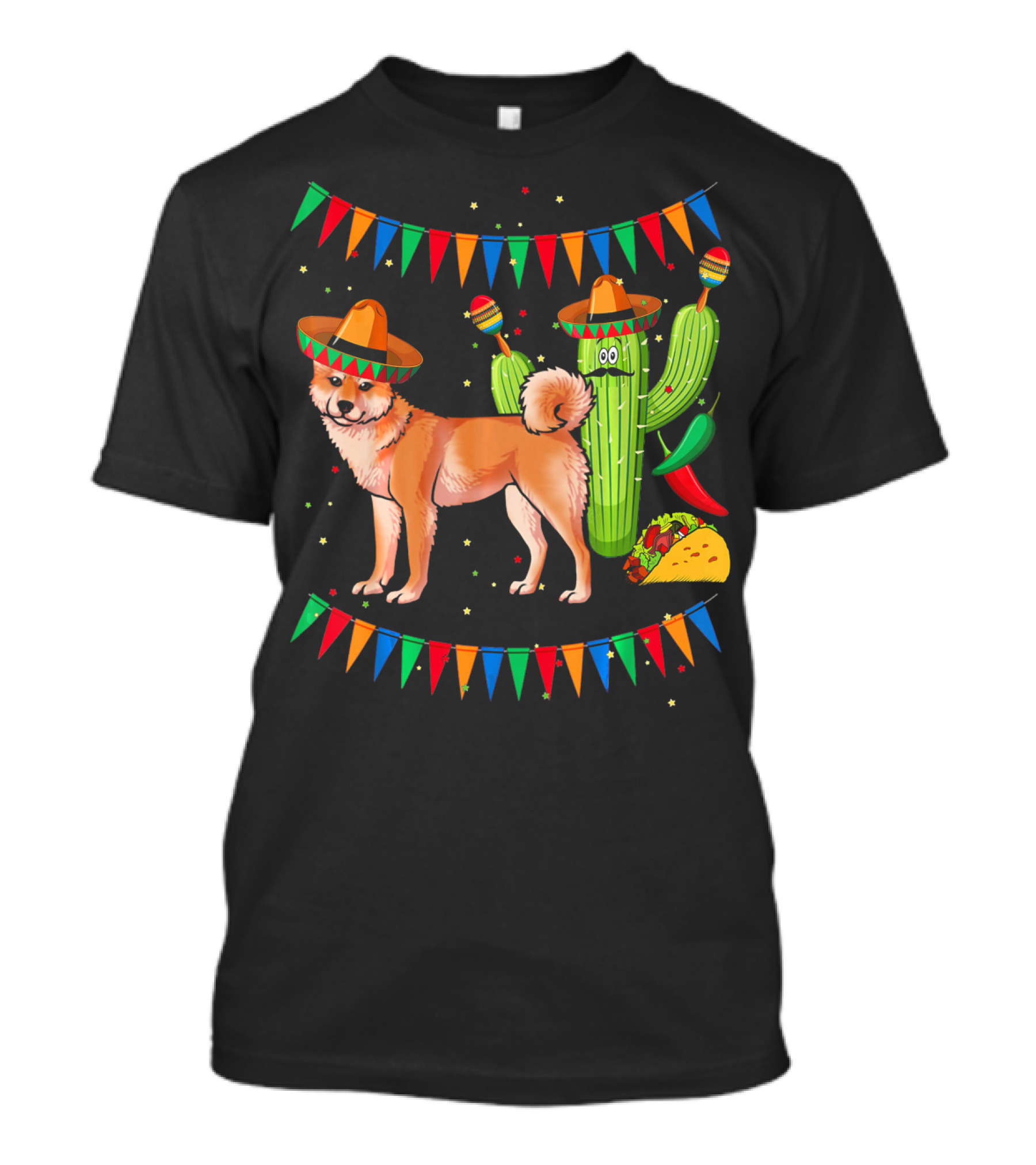 Sombrero Shiba Inu Dog Mexico Cinco De Mayo Celebration With Cactus And Taco T-Shirt