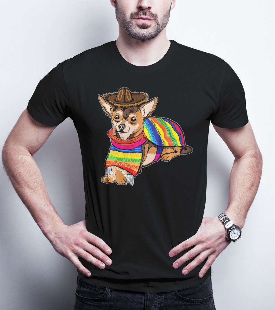 Cute Dog Chihuahua Chiweenie Mexico Sombrero Rainbow Poncho Cinc T-Shirt