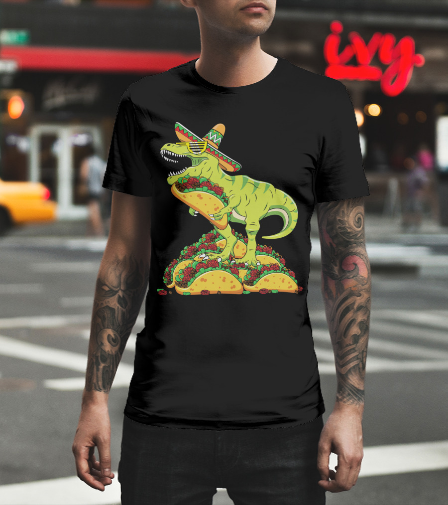 T Rex Sombrero Sunglasses Taco Cinco De Mayo Kids Boy T-Shirt
