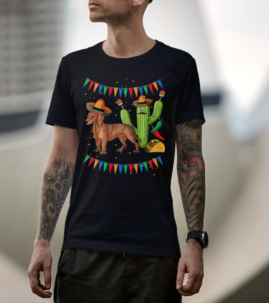 Sombrero Dachshund Dog Fiesta Mexico Cinco De Mayo T-Shirt
