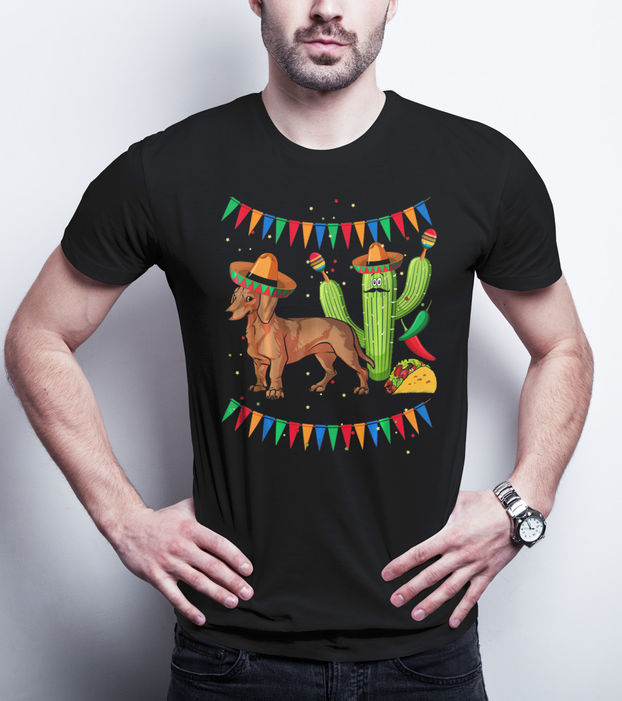 Sombrero Dachshund Dog Fiesta Mexico Cinco De Mayo T-Shirt