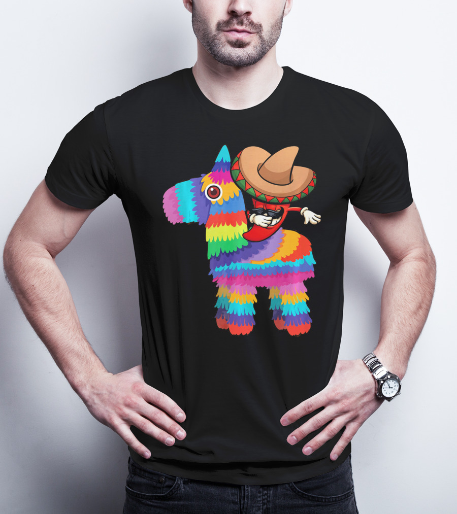 Dabbing Chili Pepper Piñata Cinco Sombrero Fun T-Shirt