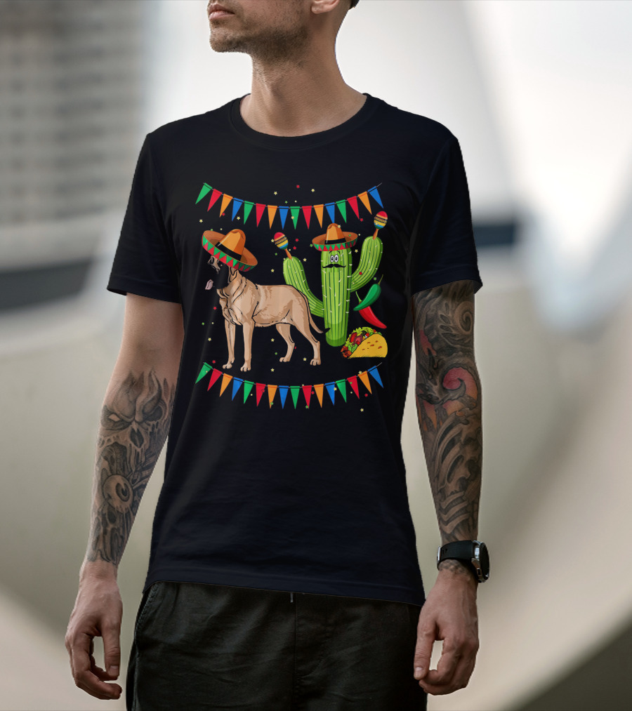 Sombrero Mastiff Dog Cactus Mexico Cinco De Mayo T-Shirt