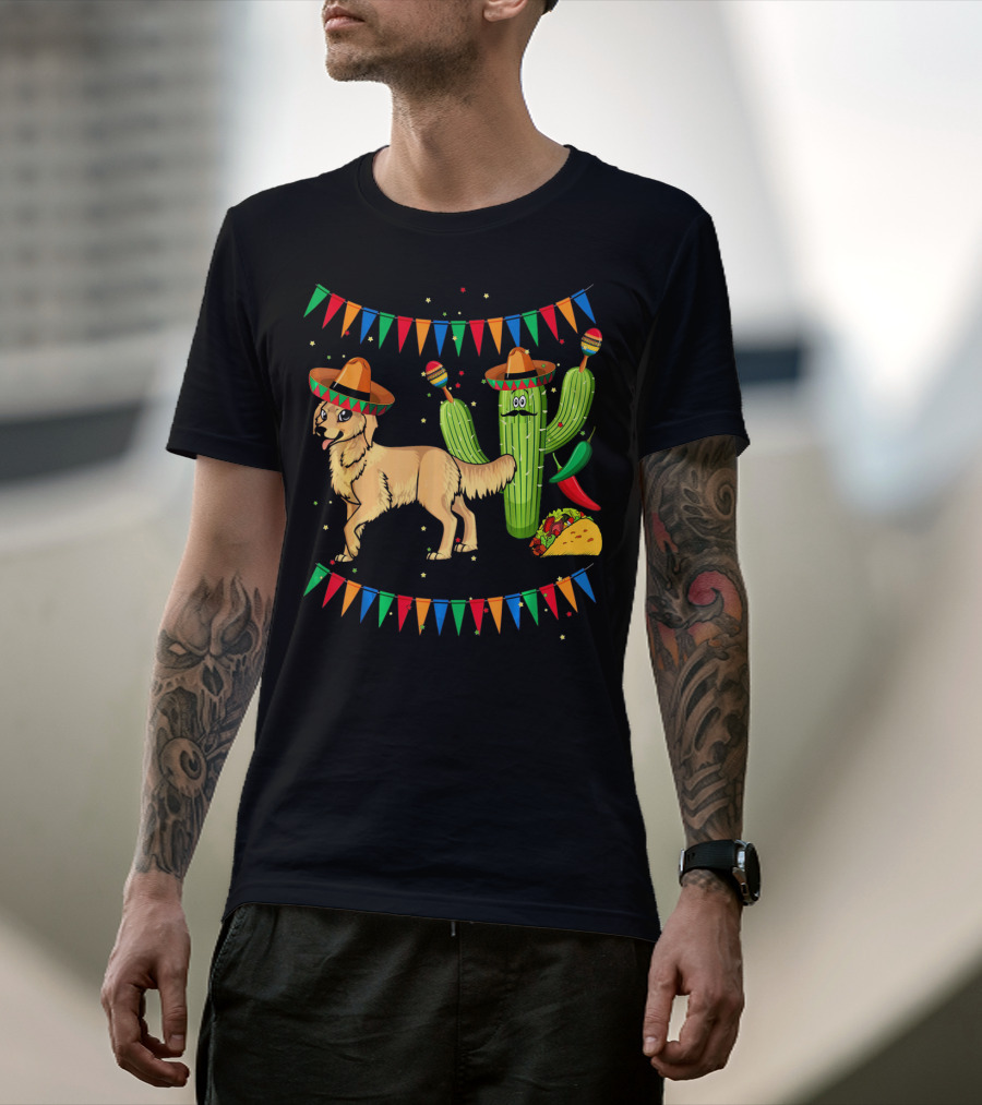 Sombrero Golden Retriever Dog Cactus Taco Fiesta Mexico Iconic T-Shirt