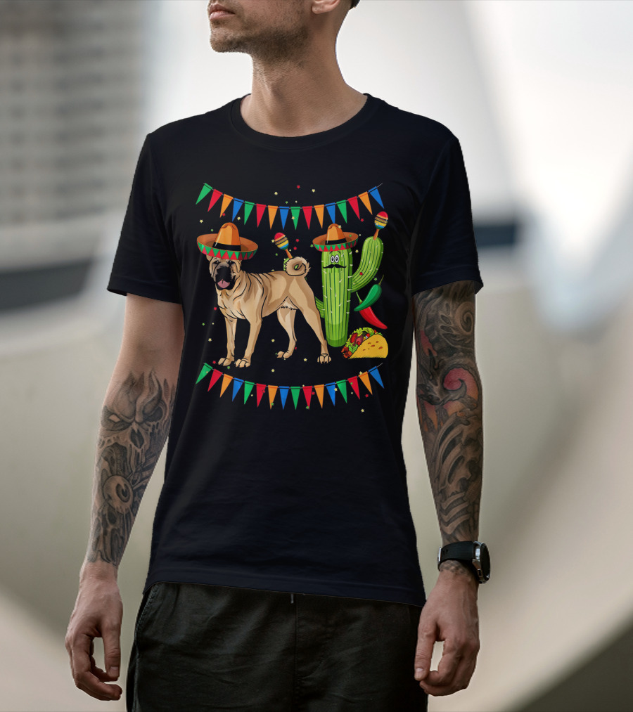 Sombrero Chinese Shar Pei Dog Mexico Cactus Fiesta Taco T-Shirt