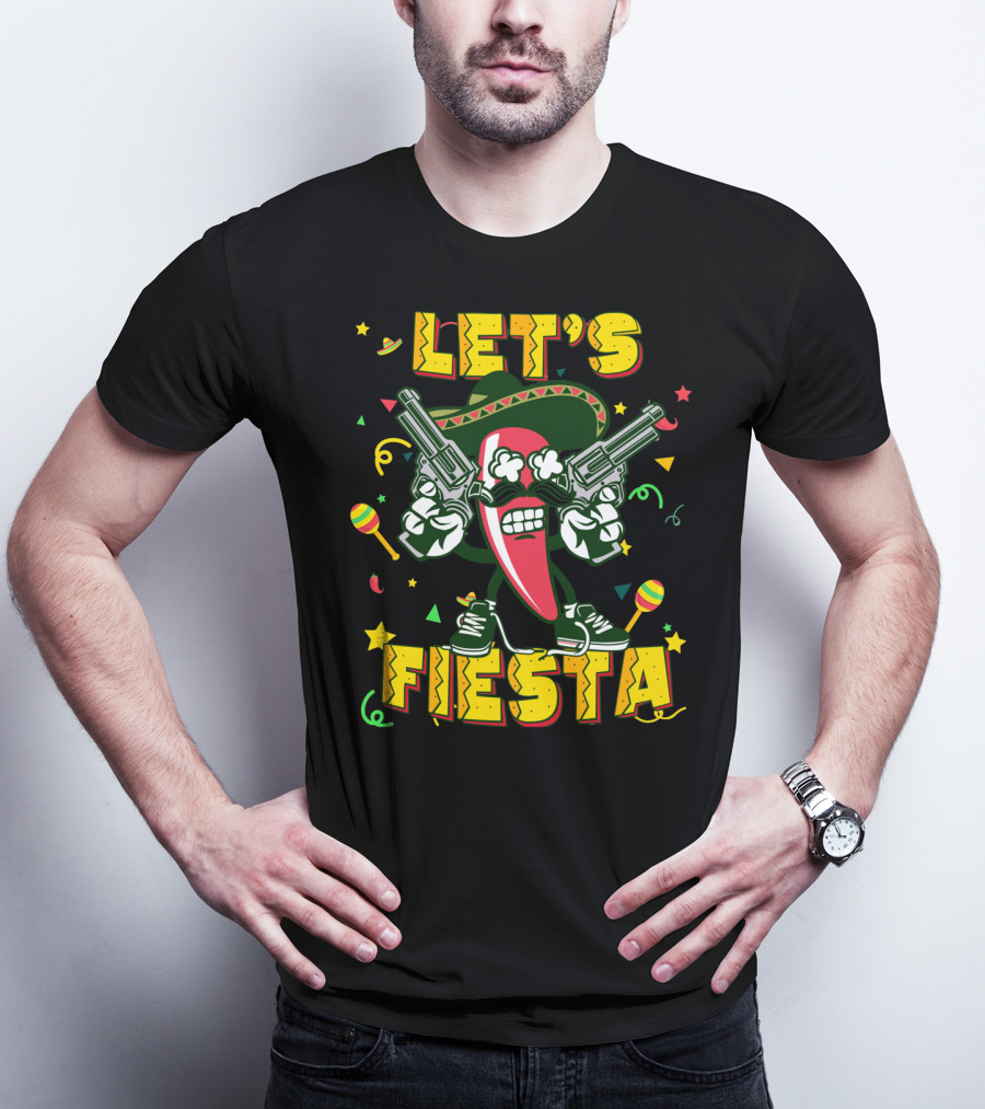Cinco De Mayo Let's Fiesta Chili Pepper Guns Sombrero Maracas T-Shirt