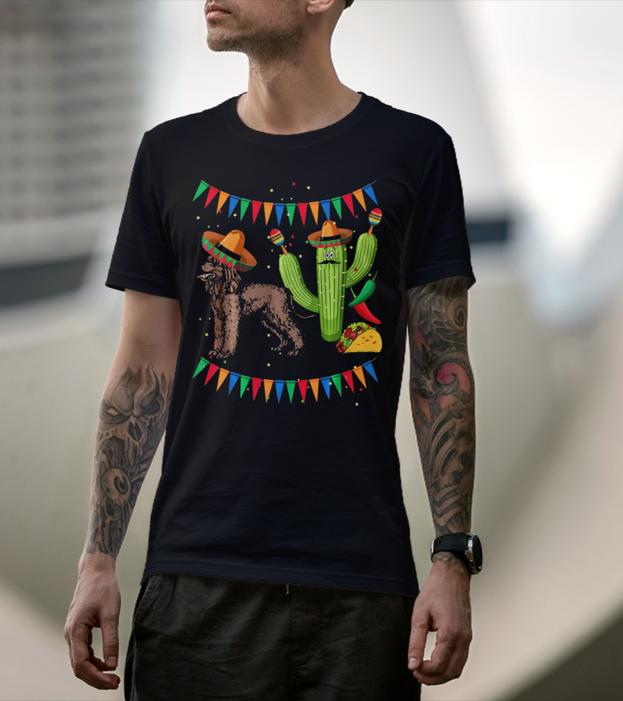 Sombrero Irish Water Spaniel With Fiesta Cactus And Taco Celebration Mexico T-Shirt