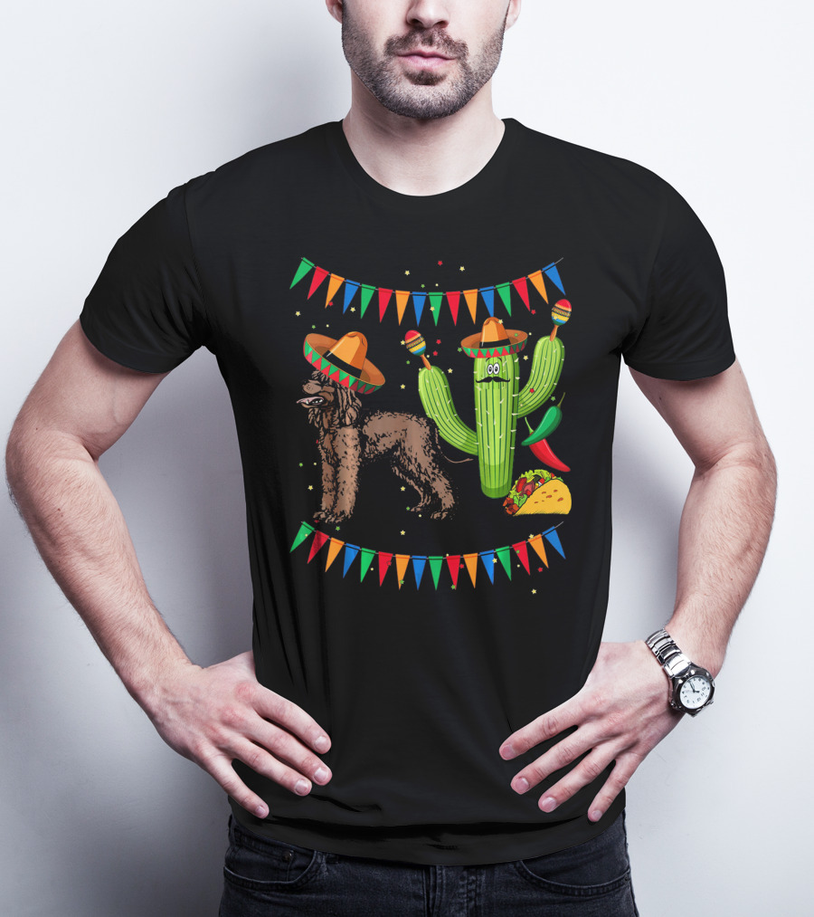 Sombrero Irish Water Spaniel With Fiesta Cactus And Taco Celebration Mexico T-Shirt