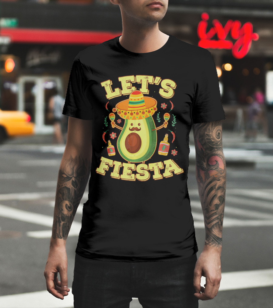 Let's Fiesta Avocado Sombrero Maracas Cinco De Mayo T-Shirt