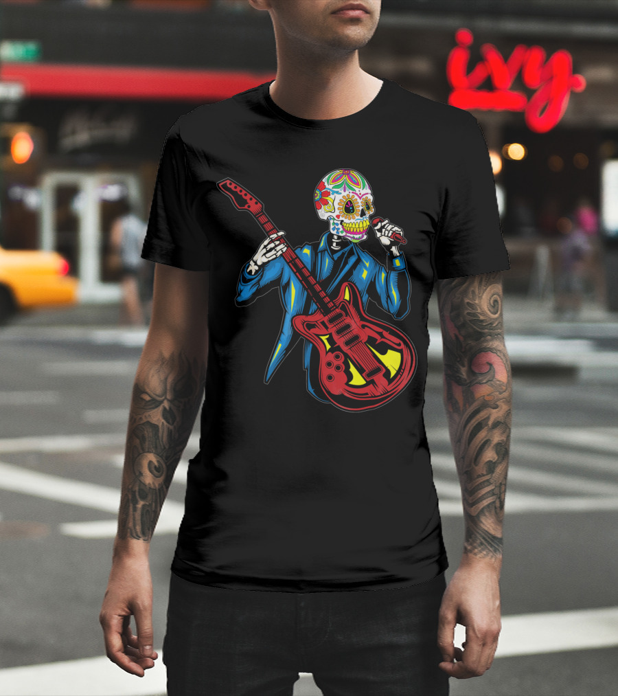 Sugar Skull Playing Guitar Cinco De Mayo T-Shirt