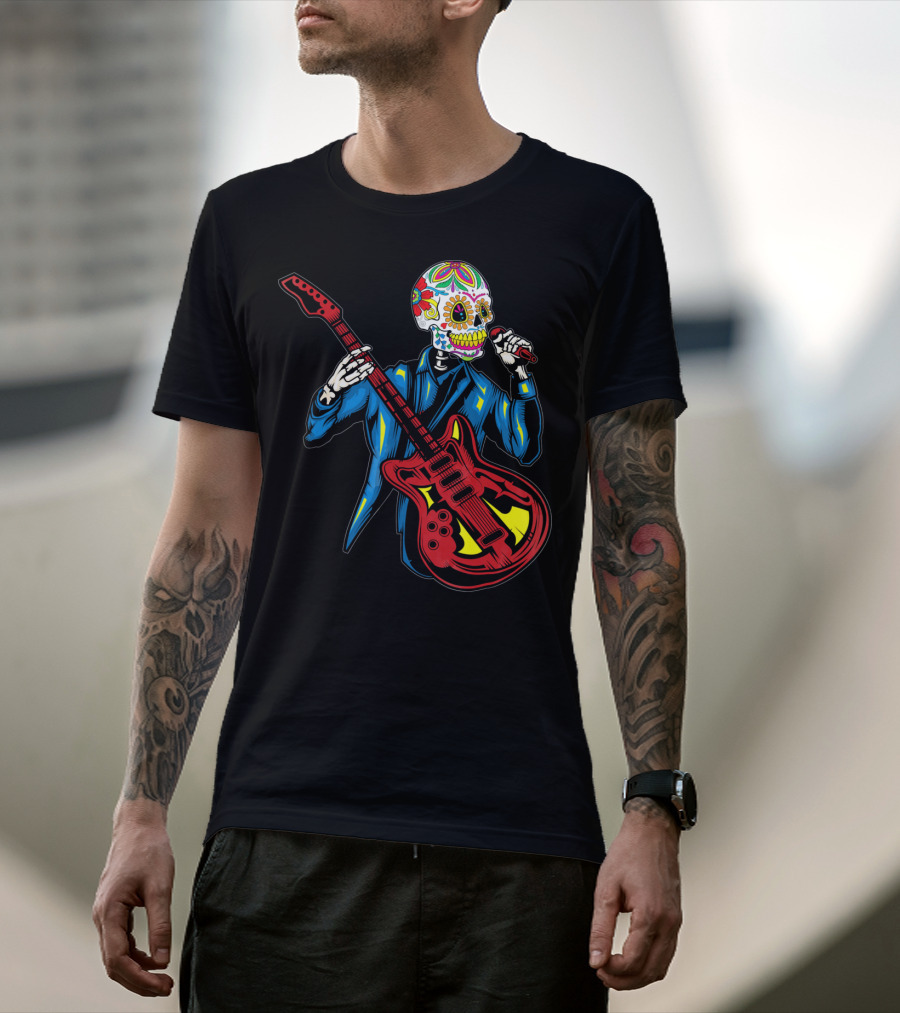 Sugar Skull Playing Guitar Cinco De Mayo T-Shirt