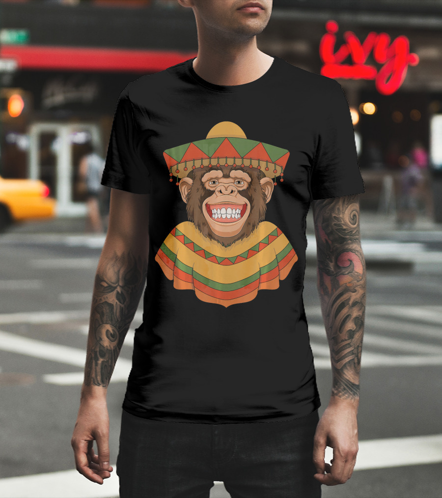 Cinco De Mayo Monkey Sombrero And Poncho T-Shirt