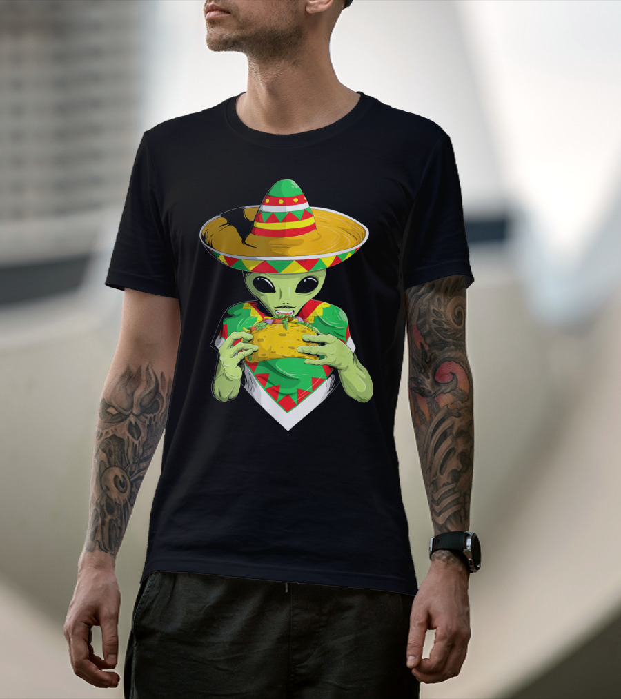 Cinco De Mayo Sombrero Alien Eating Taco T-Shirt