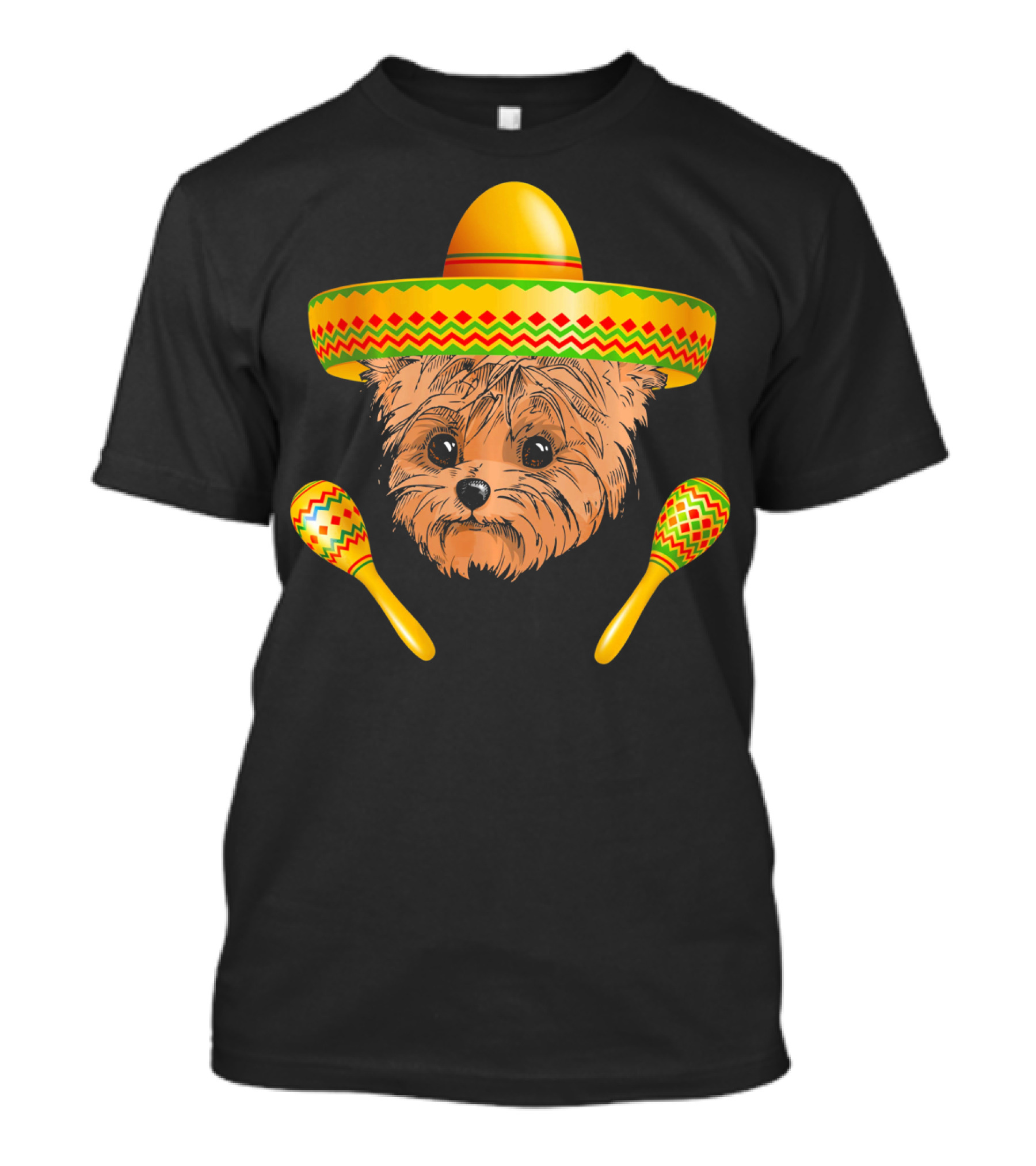 Funny Cinco De Mayo Yorkie Sombrero Maracas T-Shirt