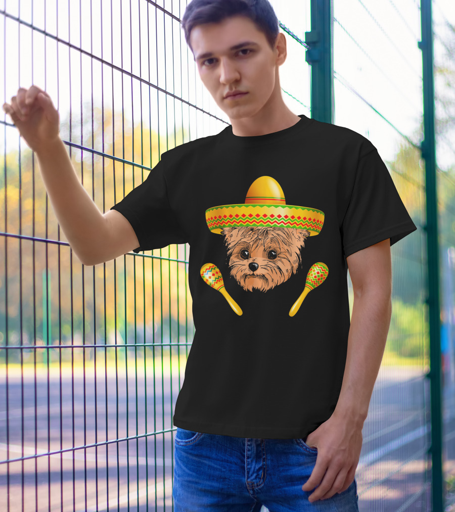 Funny Cinco De Mayo Yorkie Sombrero Maracas T-Shirt
