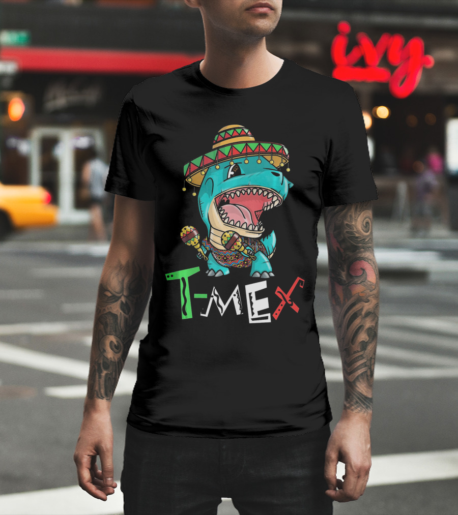 T-Mex Dinosaur Rex Mexican Sombrero And Maracas T-Shirt