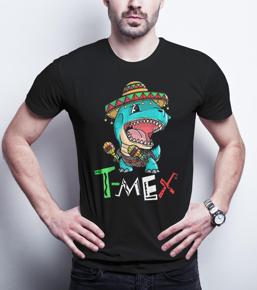 T-Mex Dinosaur Rex Mexican Sombrero And Maracas T-Shirt