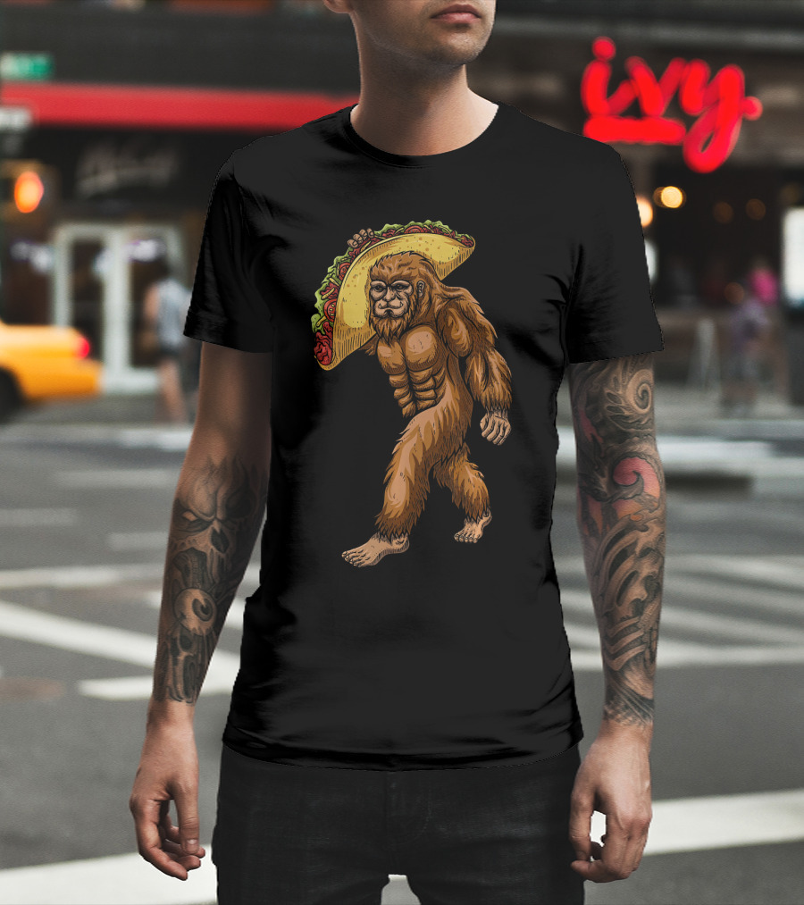 Bigfoot Sasquatch Holding Giant Taco T-Shirt