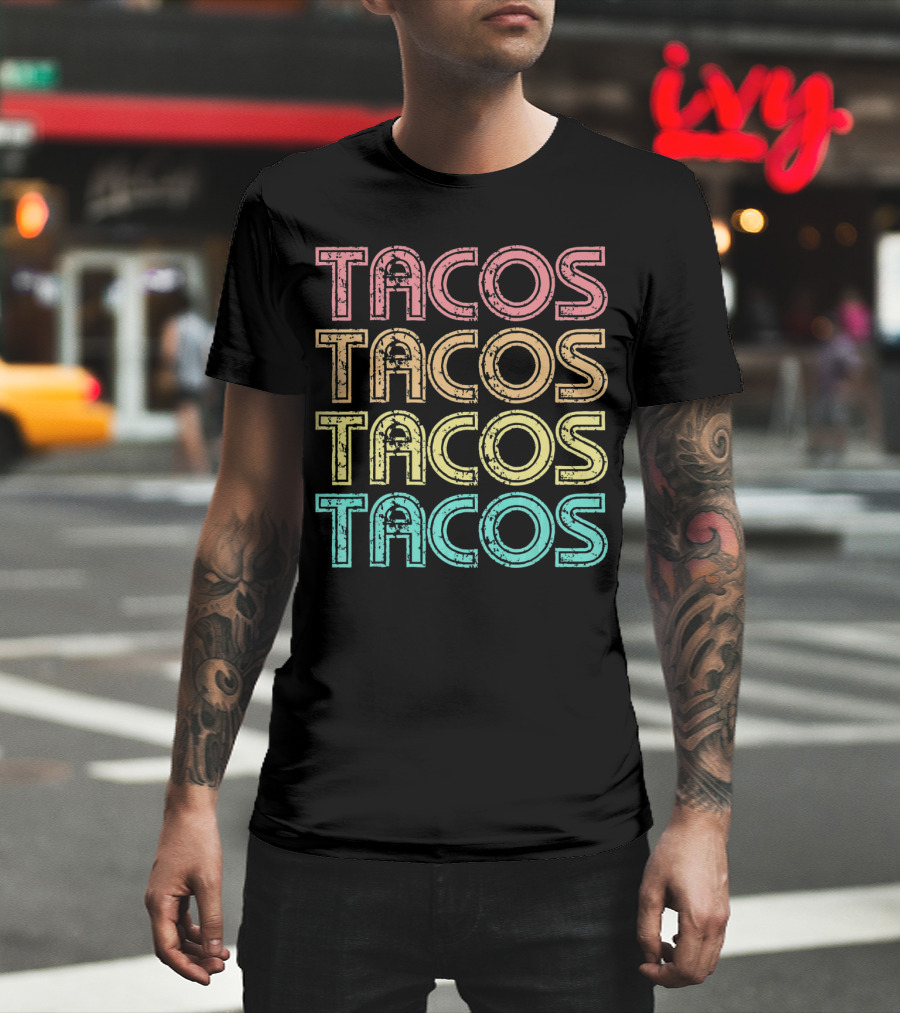Vintage Retro Tacos Tuesday Mexican Tacos Multicolor T-Shirt