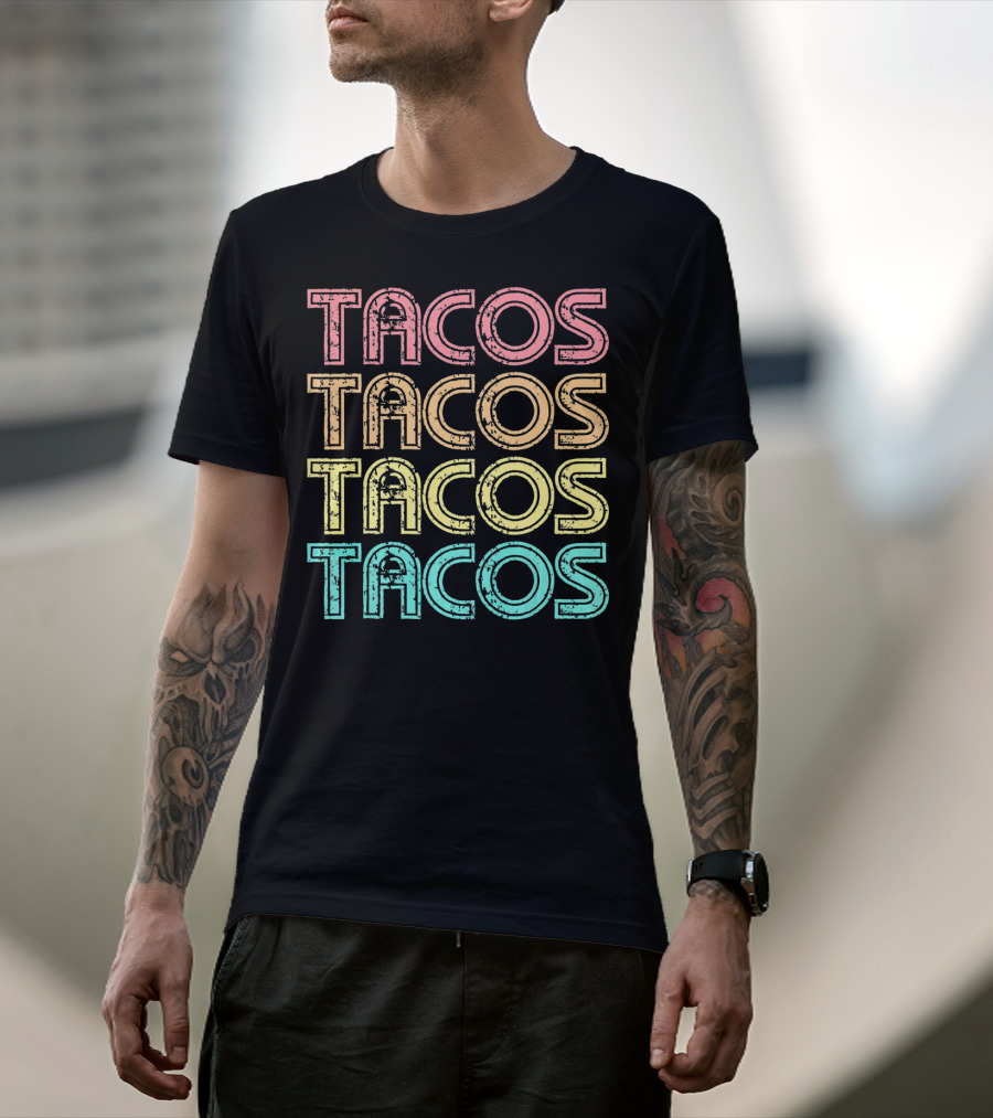 Vintage Retro Tacos Tuesday Mexican Tacos Multicolor T-Shirt